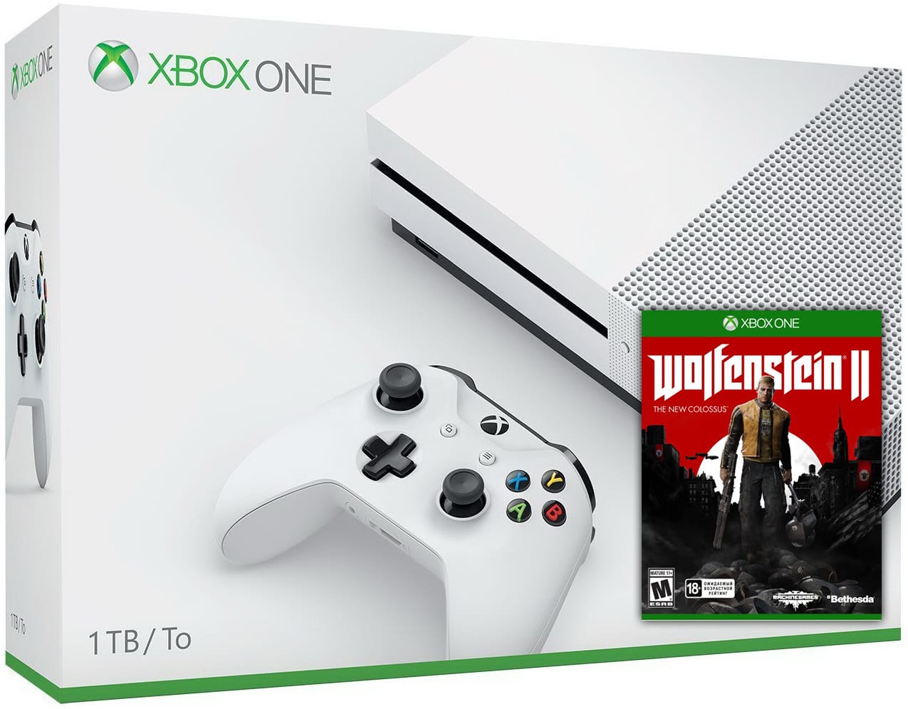 ≡ Microsoft Xbox One S 1Tb White + Wolfenstein II: The New Colossus ...